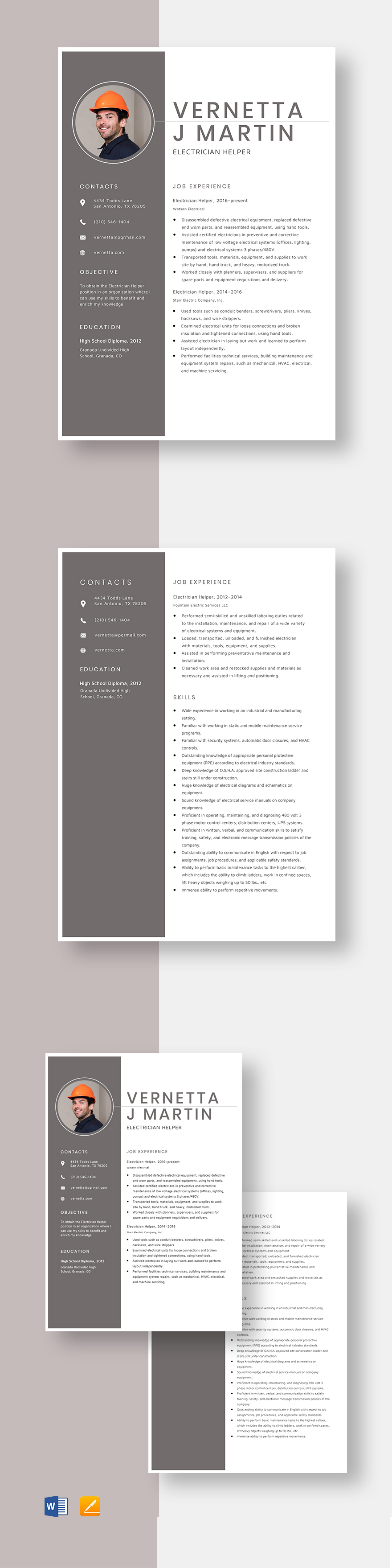 Free Electrician Helper Resume Template - Word, Apple Pages | Template.net
