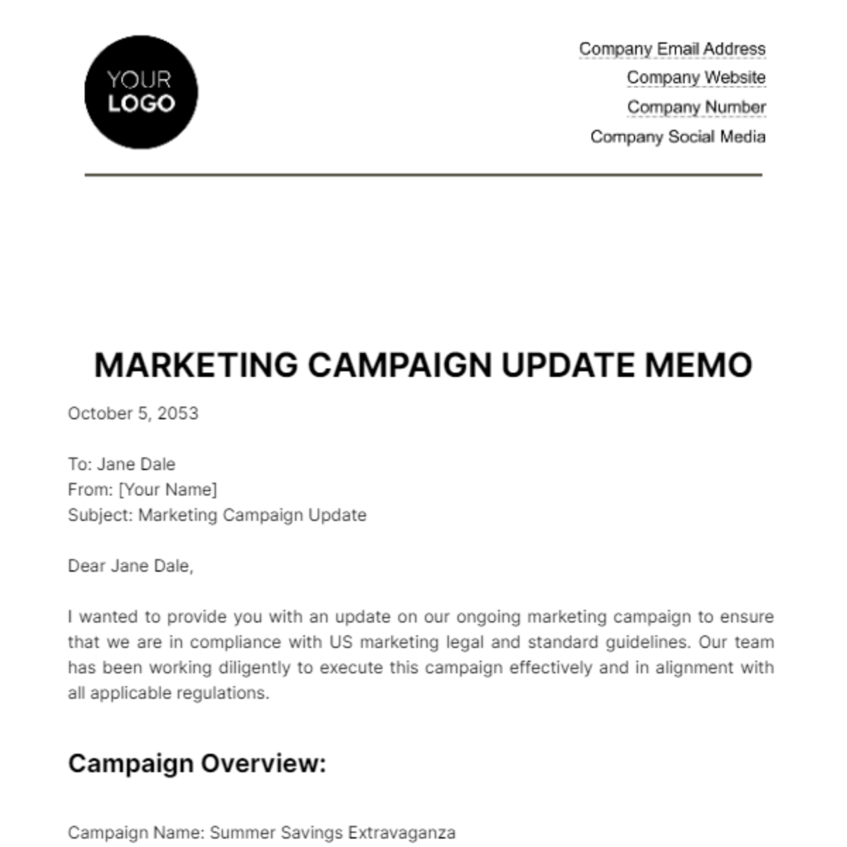 Marketing Campaign Update Memo Template - Edit Online & Download ...