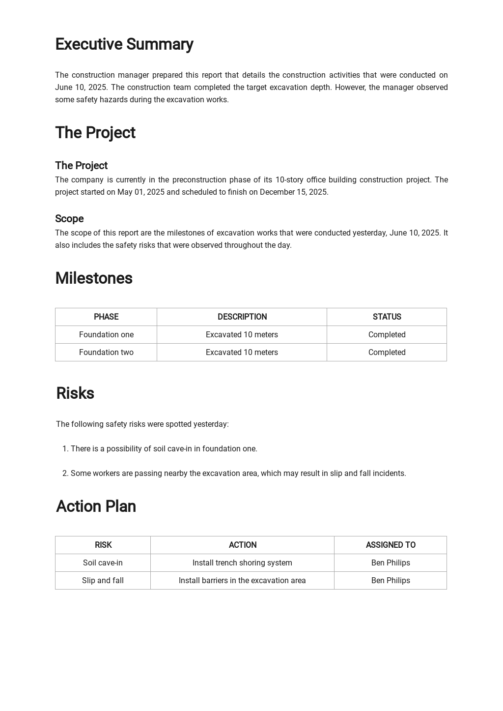 Daily Construction Activity Report Template [Free PDF] - Google Docs ...