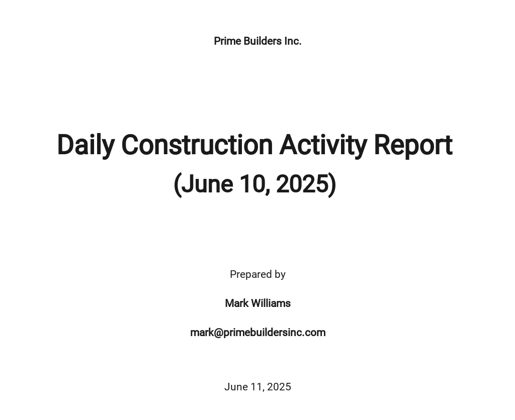 FREE Daily Construction Activity Report Template - PDF | Word (DOC ...