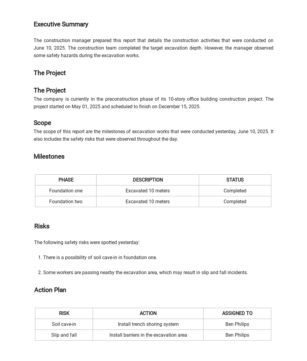 FREE Daily Construction Activity Report Template - PDF | Word (DOC ...