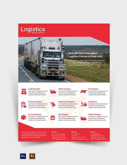 Logistics Services Flyer Template - Illustrator, PSD | Template.net