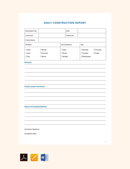 Construction Daily Report Sample Master Of Template Document