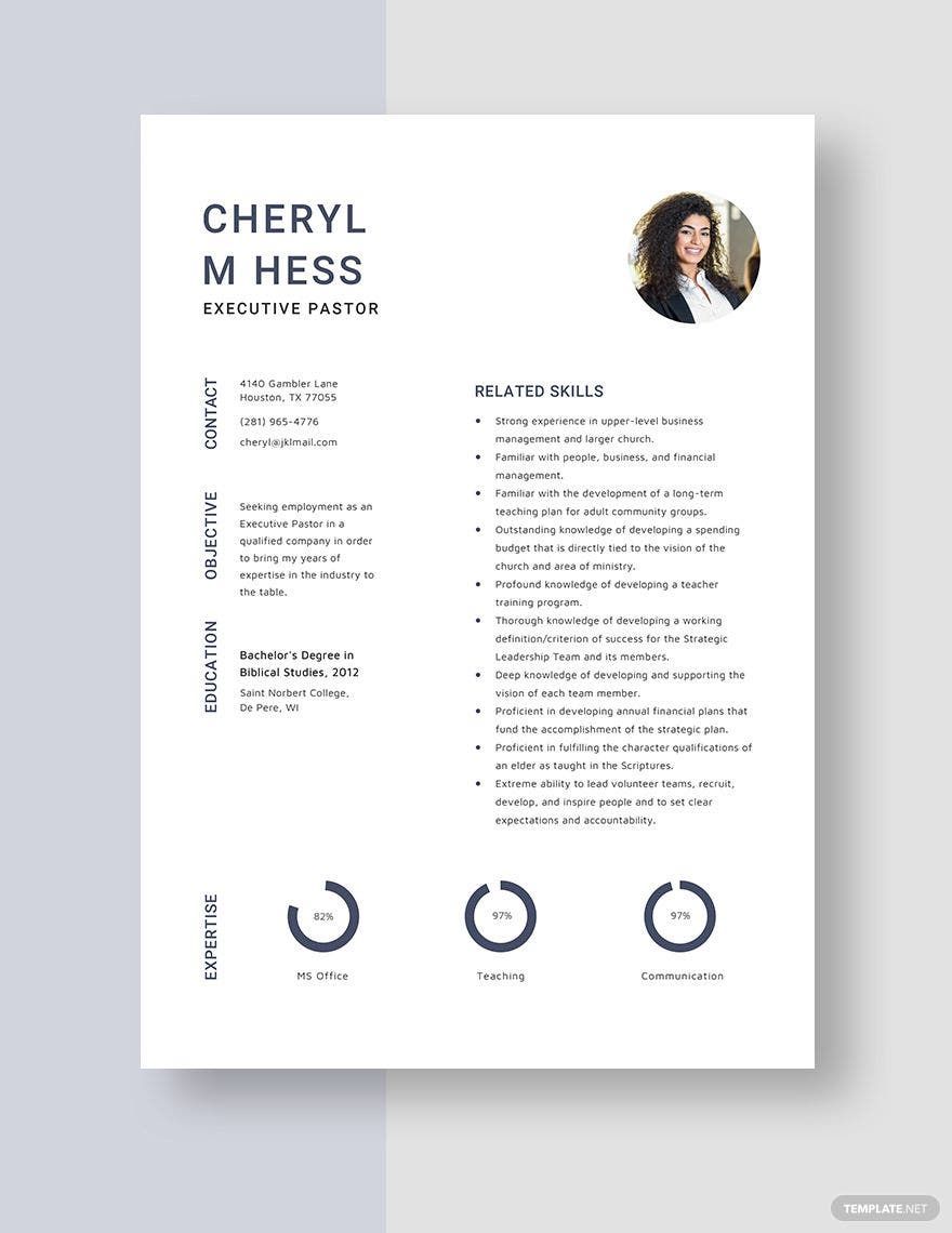 Free Executive Pastor Resume Download In Word Apple Pages Template