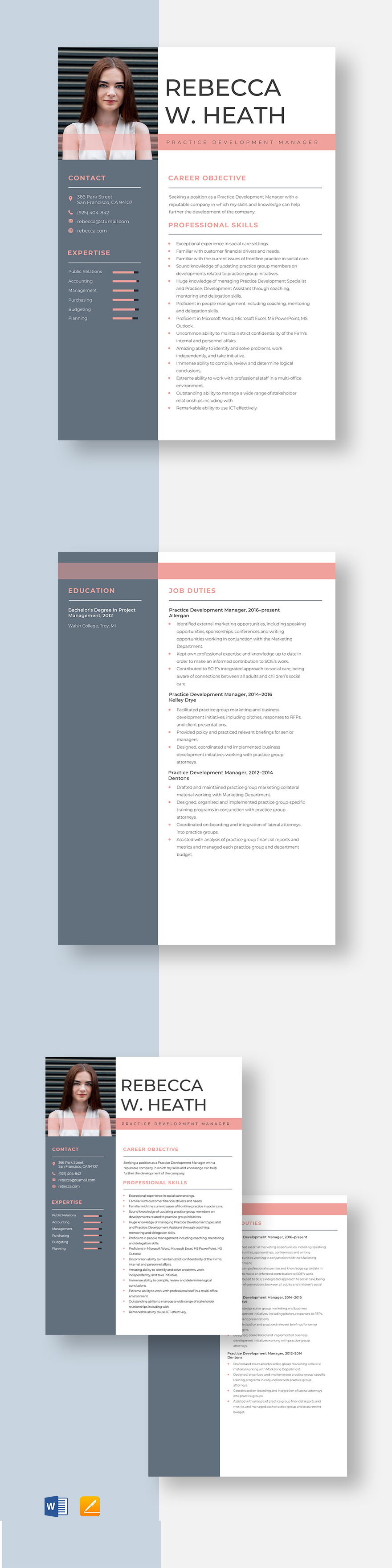 Practice Development Manager Resume Template - Word, Apple Pages ...