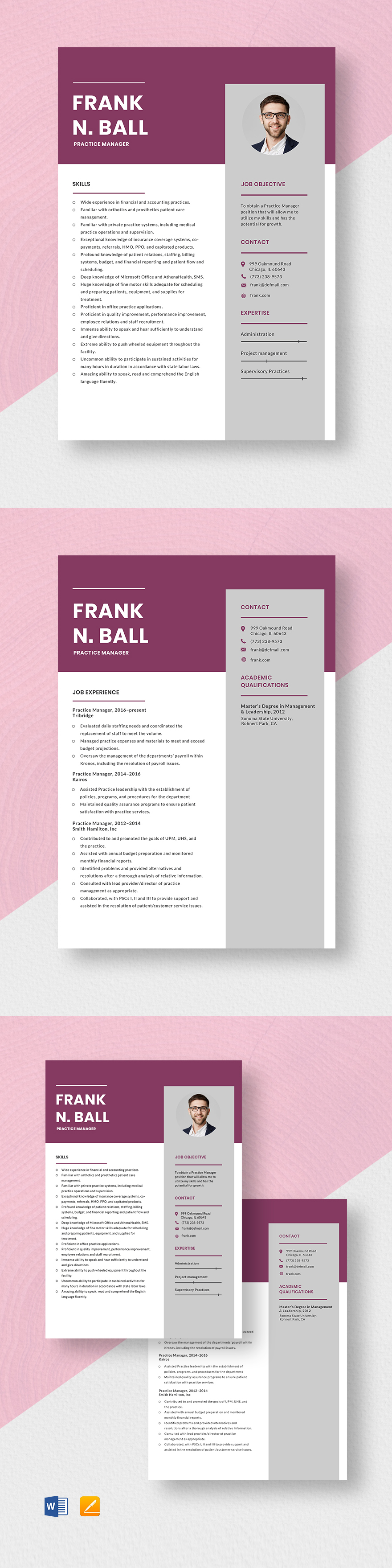 Free Practice Manager Resume Template - Word, Apple Pages | Template.net