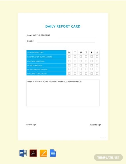 FREE Daily Report Card Example Template - PDF | Word (DOC) | Apple (MAC ...