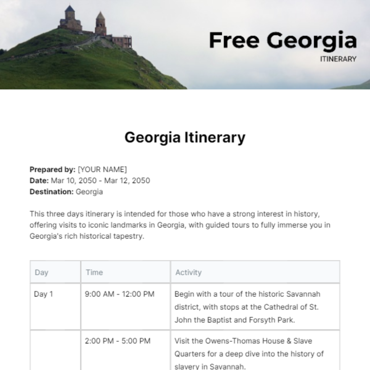 Georgia Itinerary Template - Edit Online & Download Example | Template.net