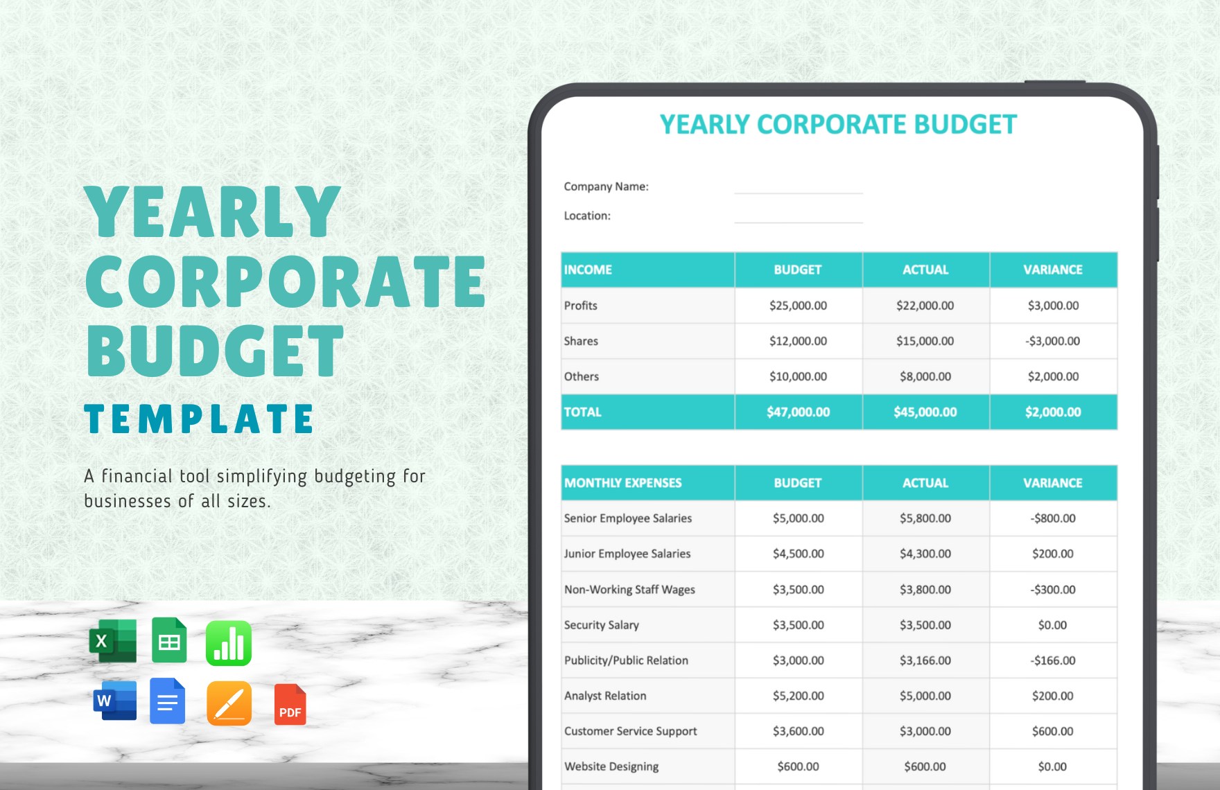 Free Company Budget Templates Editable And Printable