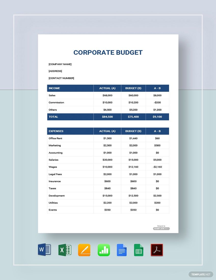 Simple Corporate Budget Template Download In Word Google Docs Excel 