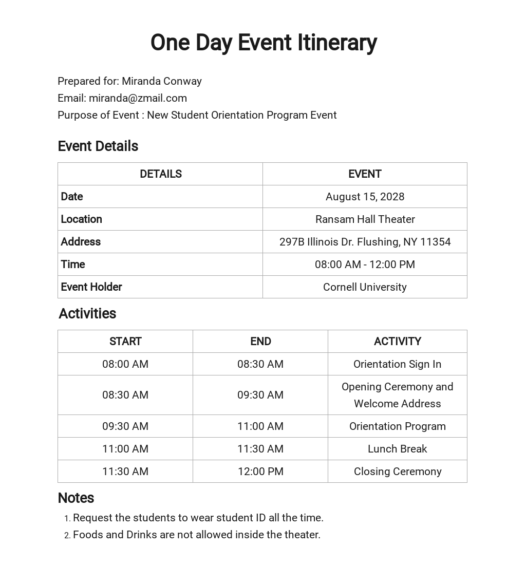 Wedding Event Itinerary Template - Google Docs, Word | Template.net