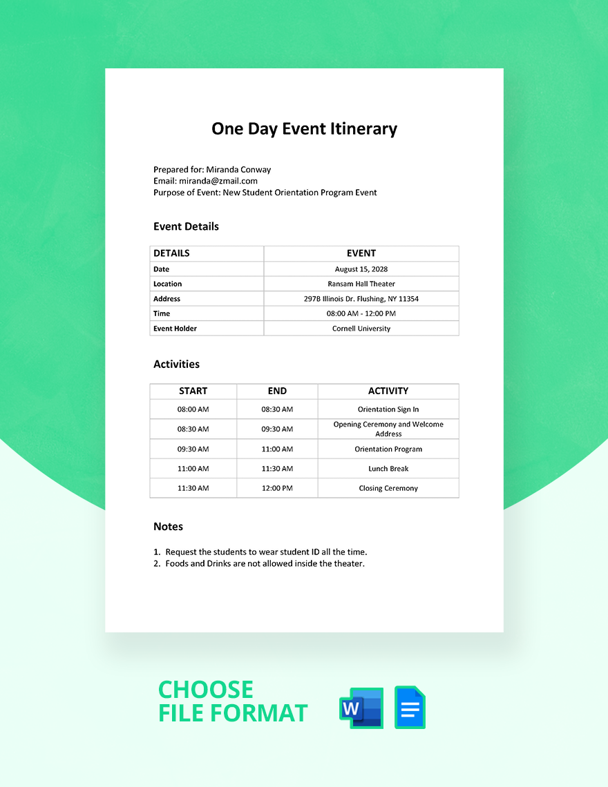 One Day Event Itinerary Template Download In Word Google Docs 