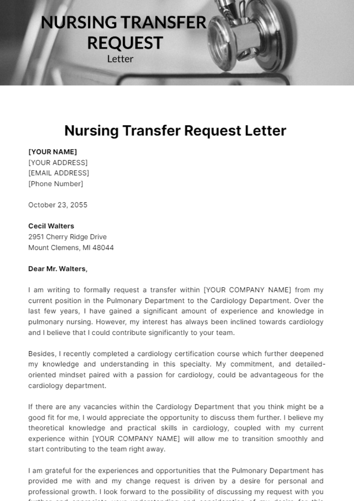 Free Nursing Transfer Request Letter Template - Edit Online & Download ...