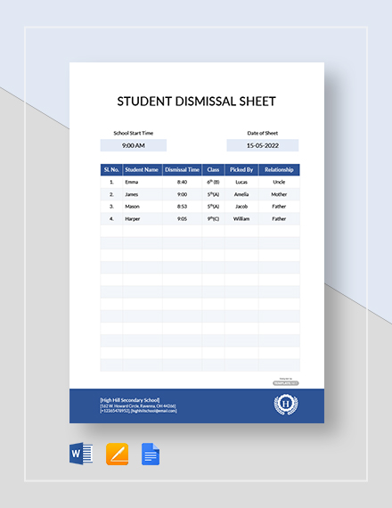 Student Sign In Sheet Template - Google Docs, Word, Apple Pages ...