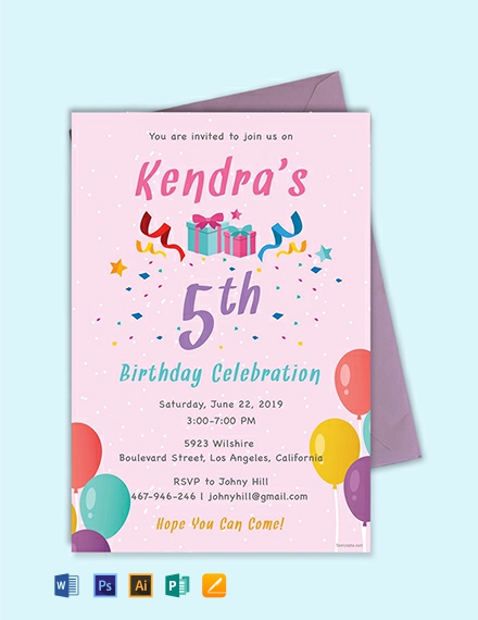 FREE 5th Birthday Invitation Template Word PSD InDesign Apple 