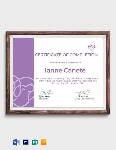 Dog Certificate Template - 13+ PDF, AI, Word, PSD, InDesign Documents ...