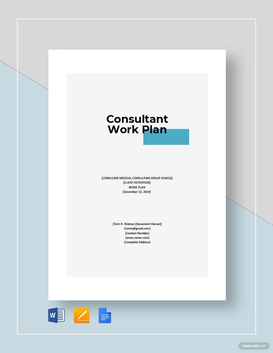 Consultant Work Plan Template Google Docs Word Apple Pages Template