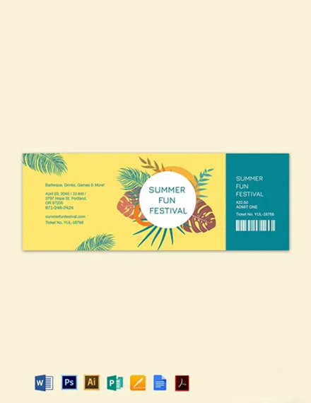Free Printable Festival Ticket Template - Download in Word, Illustrator ...