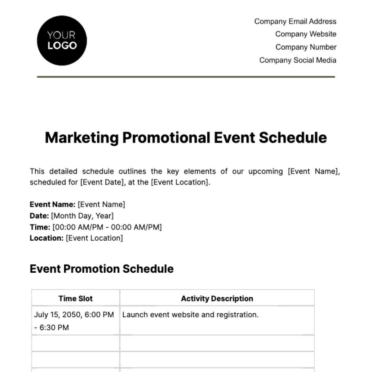 Marketing Promotional Event Schedule Template - Edit Online & Download ...