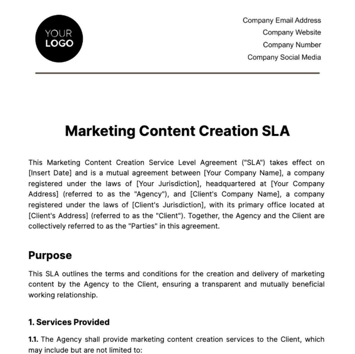 Marketing Content Creation SLA Template - Edit Online & Download ...
