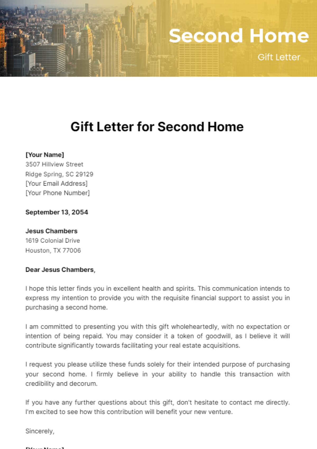 Free Gift Letter for Second Home Template - Edit Online & Download ...