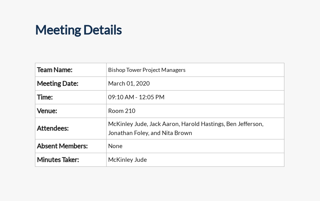 Construction Company Meeting Minutes Template [Free PDF] - Google Docs ...