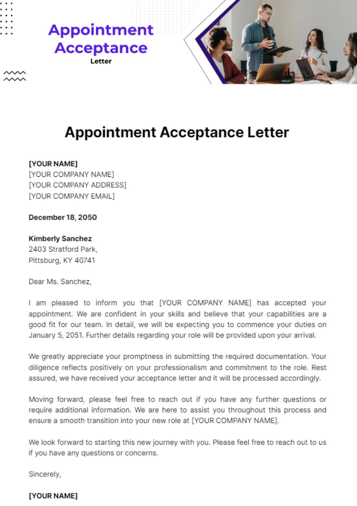Appointment Acceptance Letter Template - Edit Online & Download Example ...