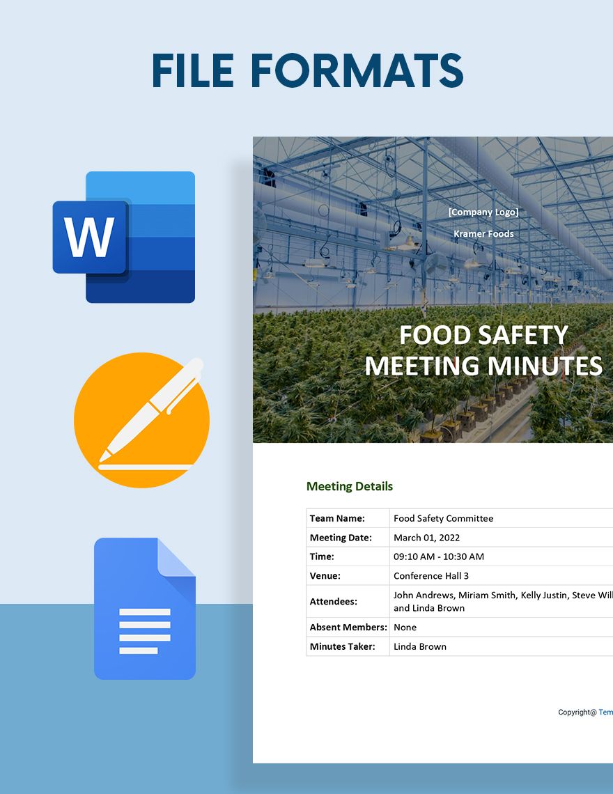 Food Safety Meeting Minutes Template - Word, Google Docs, Apple Pages ...