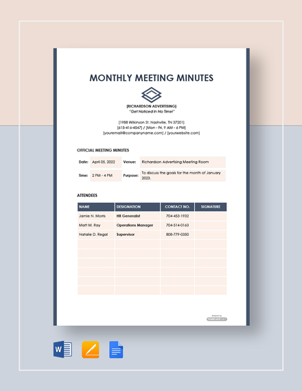 Free Monthly Safety Meeting Minutes Template: Download 157+ Meeting ...