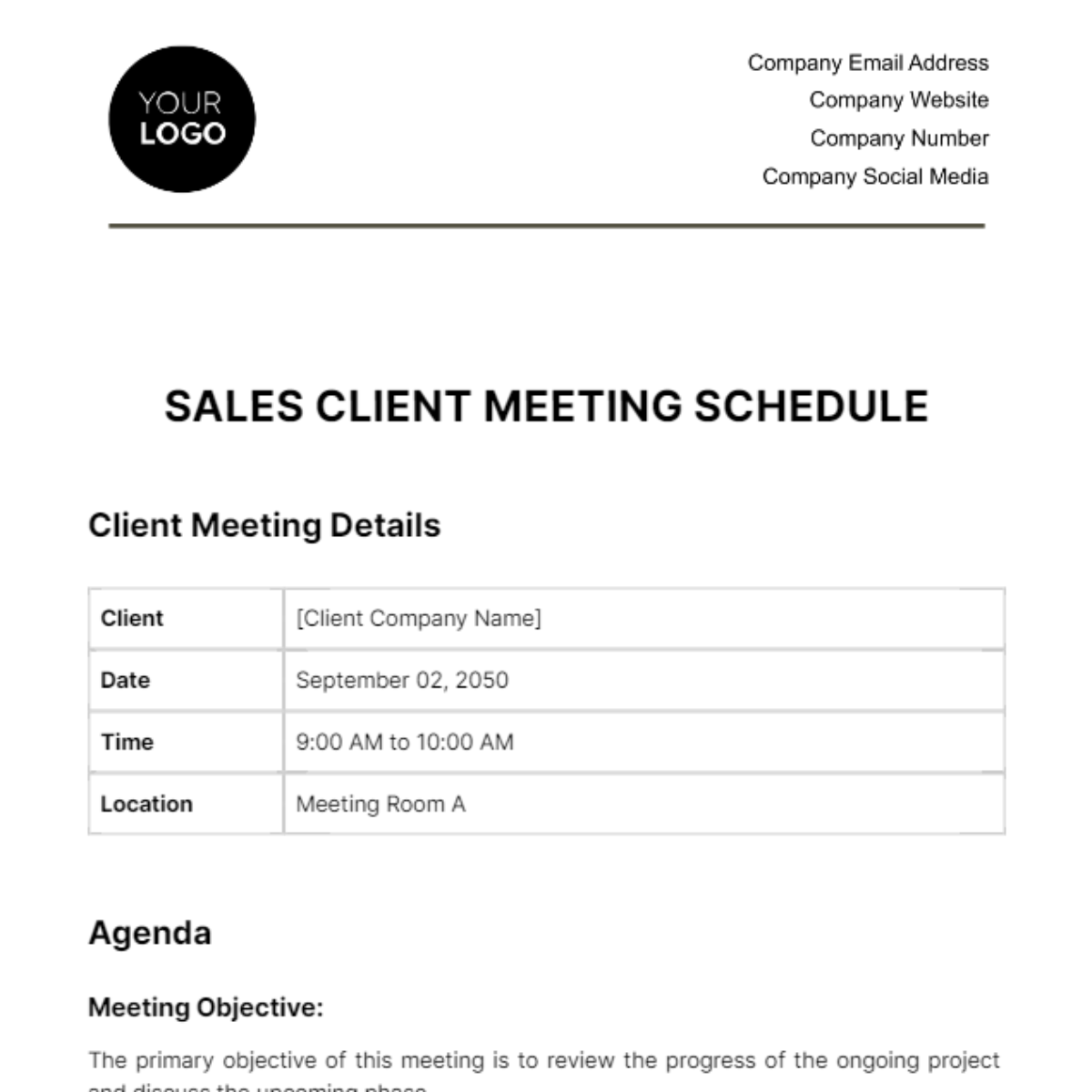Sales Client Meeting Schedule Template - Edit Online & Download Example ...