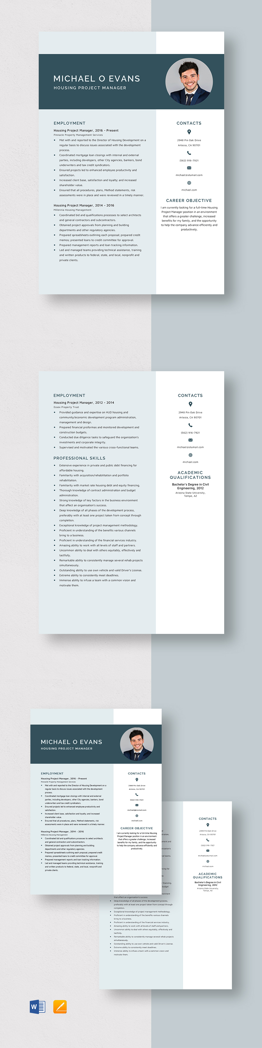 Free Housing Project Manager Resume Template - Word, Apple Pages ...