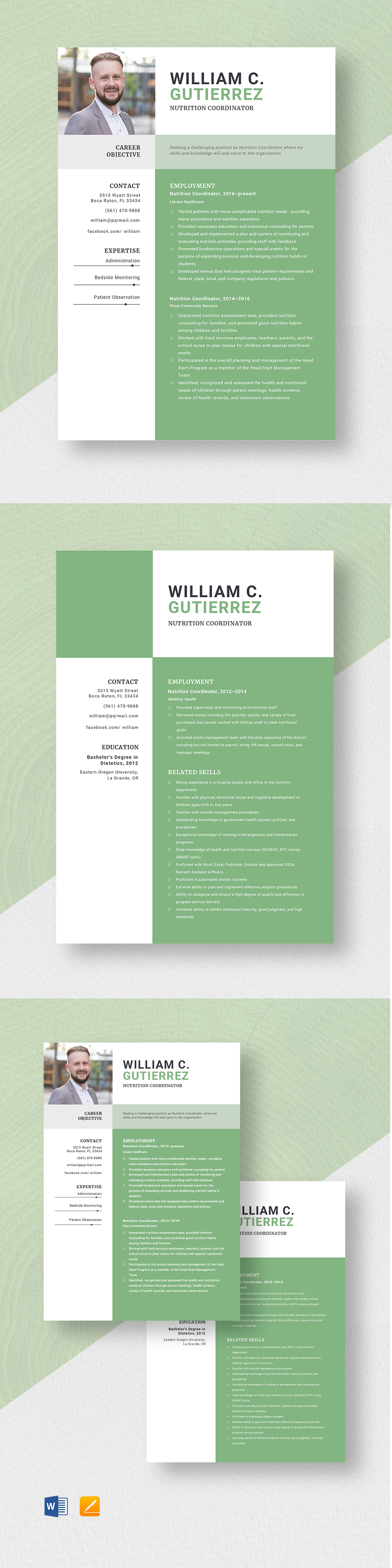 Free Nutrition Coordinator Resume Template - Word, Apple Pages ...