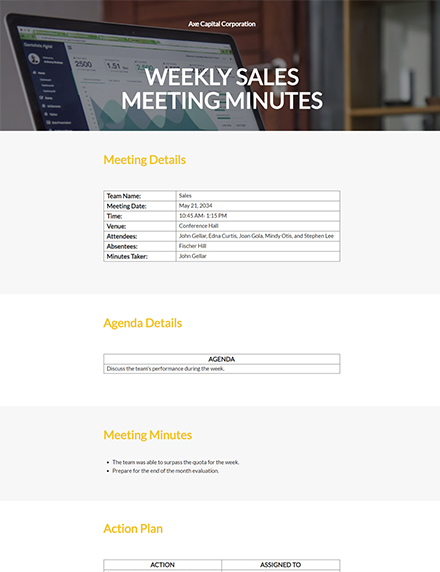 Free Sales Meeting Minutes Template - Google Docs, Word, Apple Pages ...