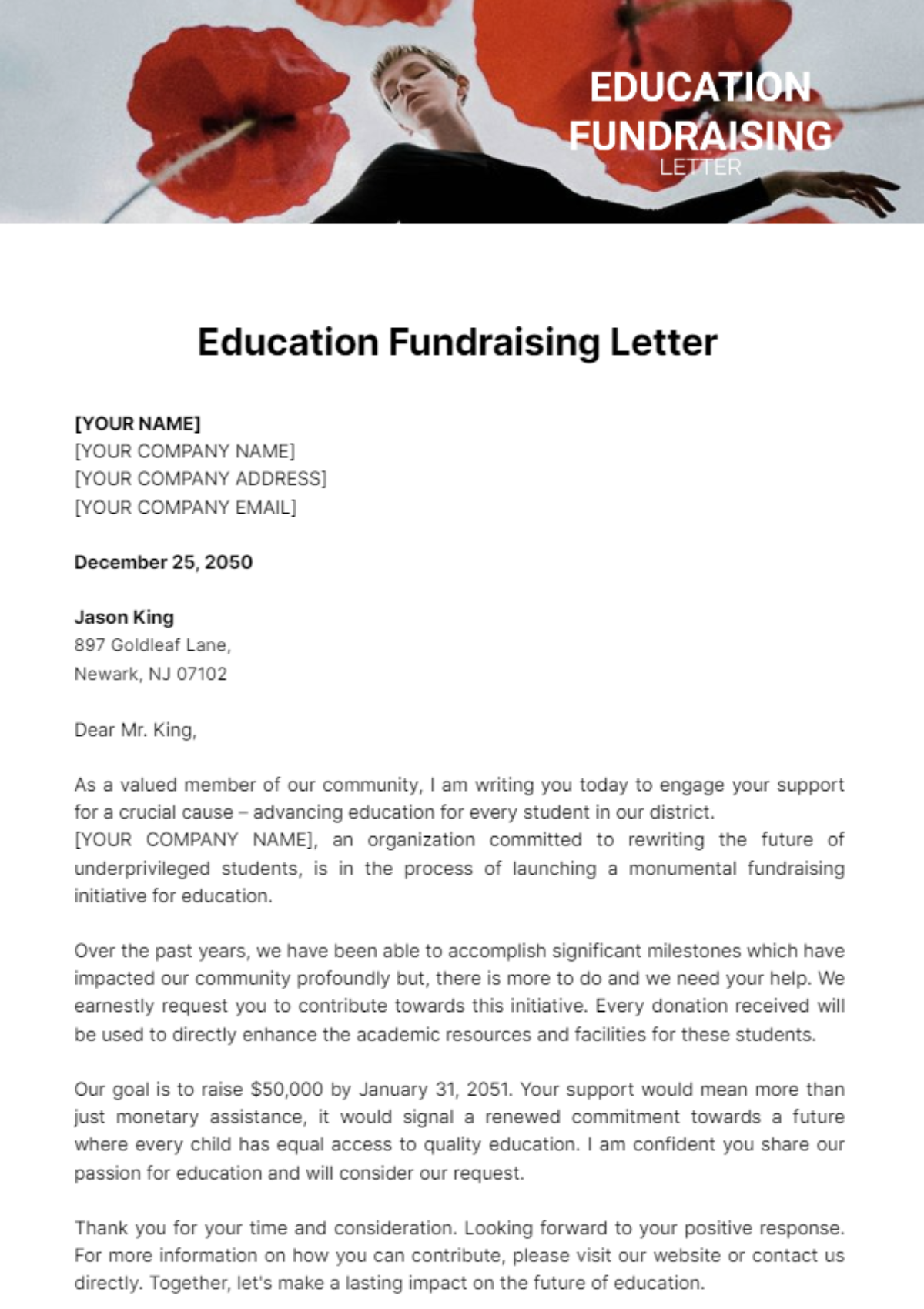 Free Education Fundraising Letter Template - Edit Online & Download ...
