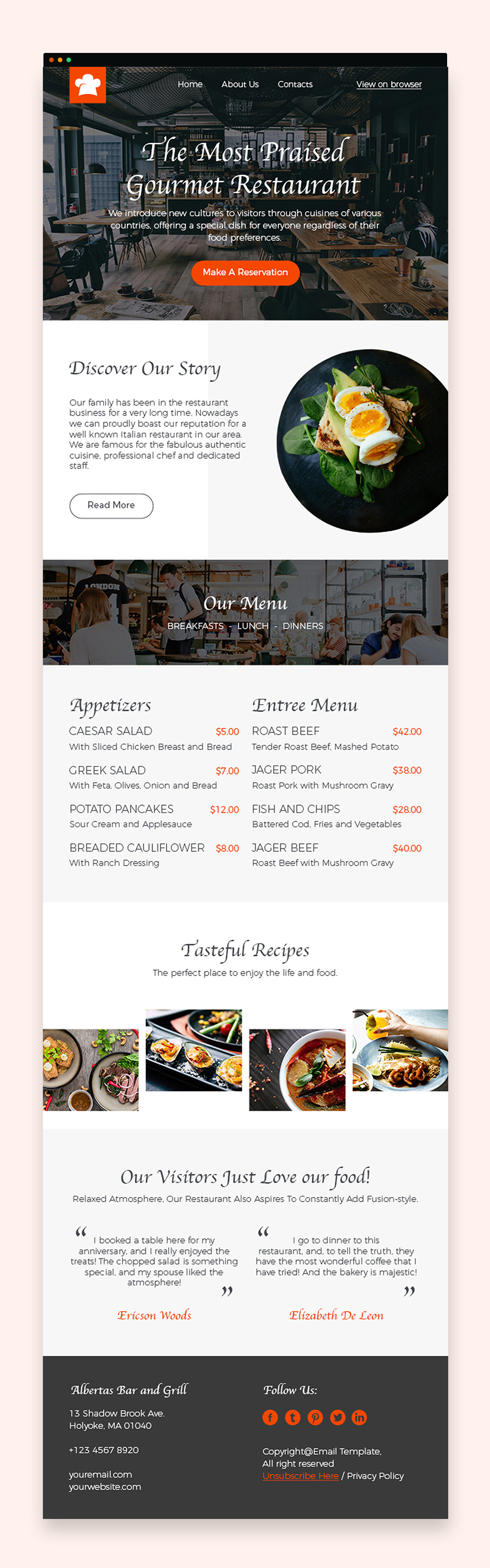Restaurant Newsletter Template - HTML5, Word, Apple Pages, PSD ...