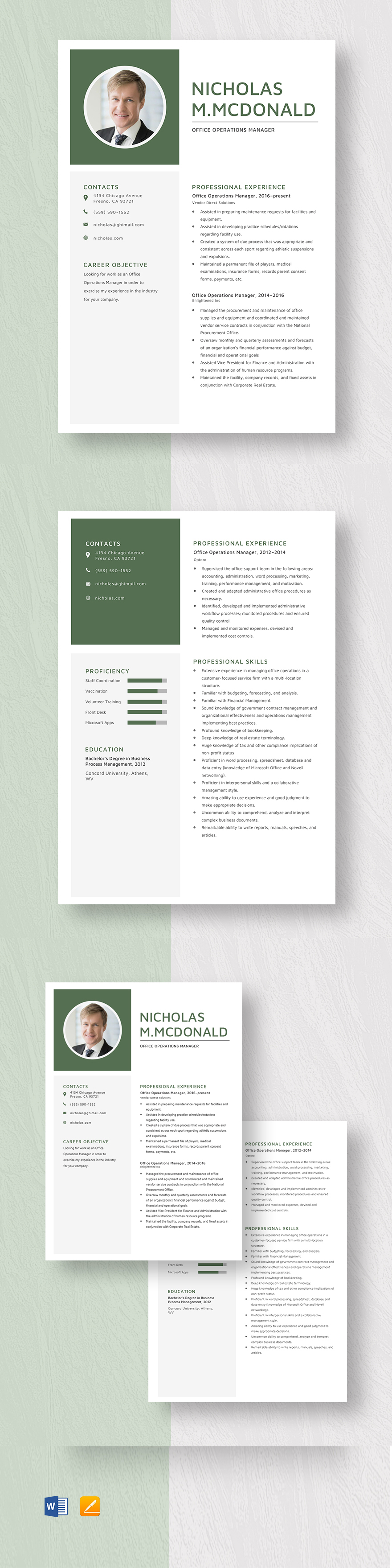 Office Operations Manager Resume Template - Word, Apple Pages ...