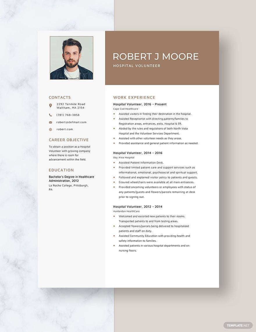 Free Hospital Volunteer Resume Download In Word Apple Pages 