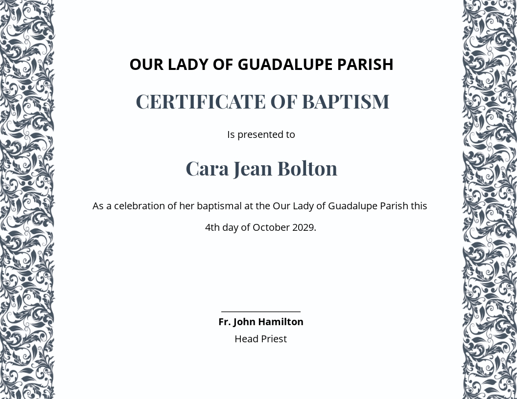 Christian Baptism Certificate Template