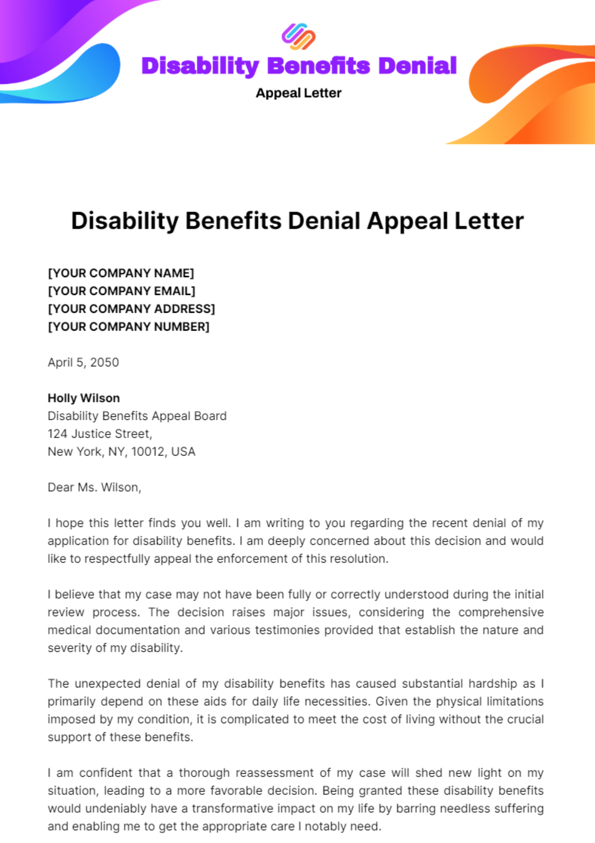 Free Disability Benefits Denial Appeal Letter Template To Edit Online