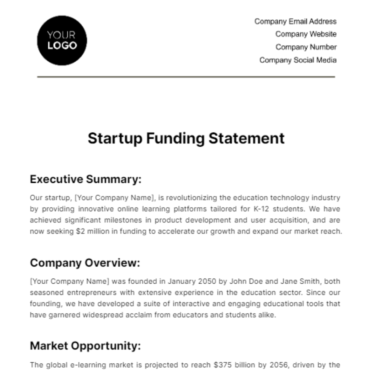 Startup Funding Statement Template - Edit Online & Download Example ...