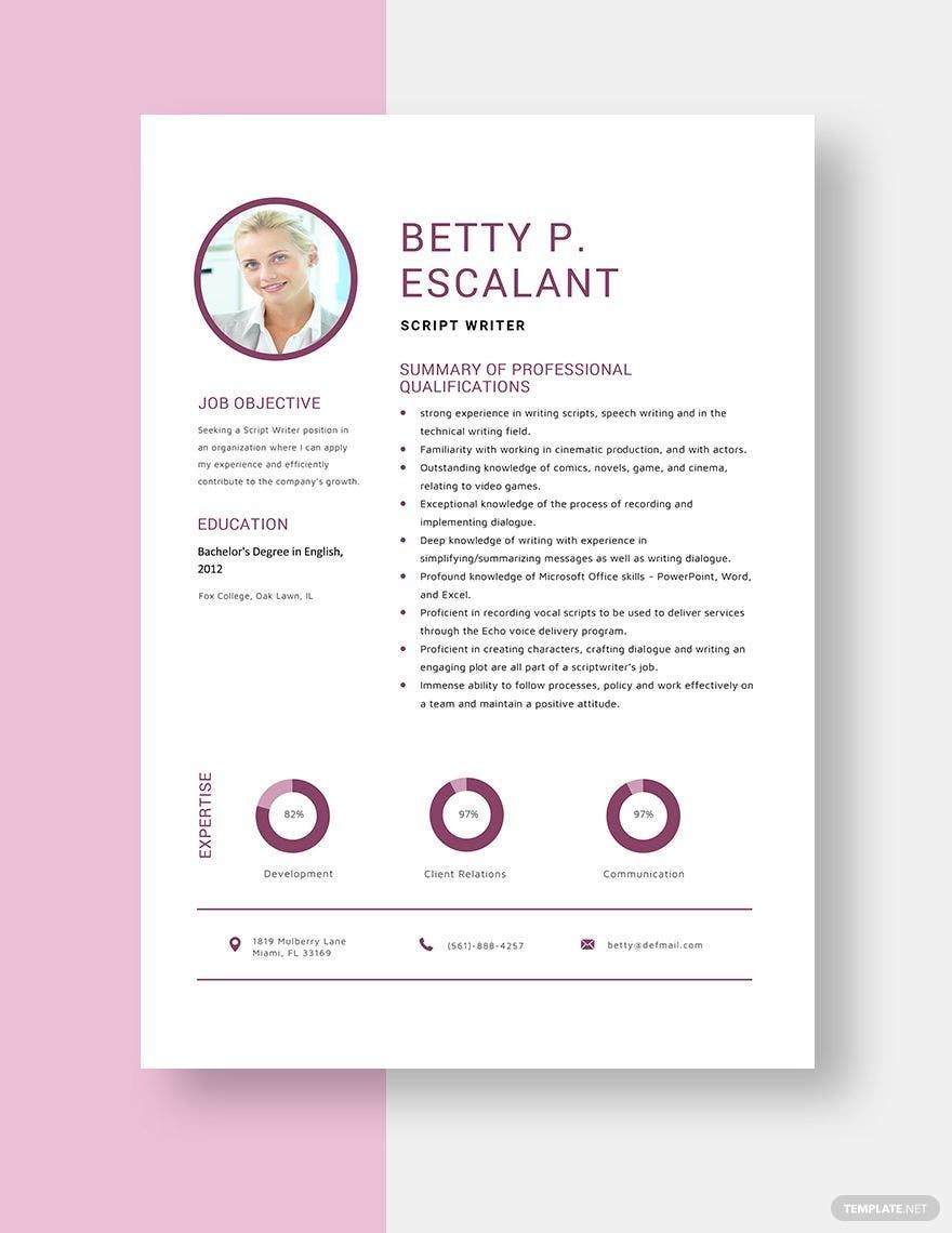 Free Script Writer Resume Download In Word Apple Pages Template