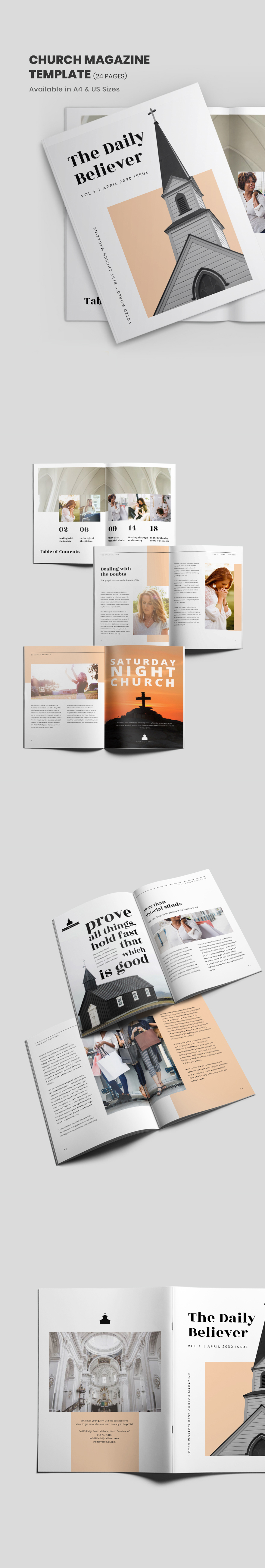 Simple Church Magazine Template - InDesign, Word, Apple Pages ...