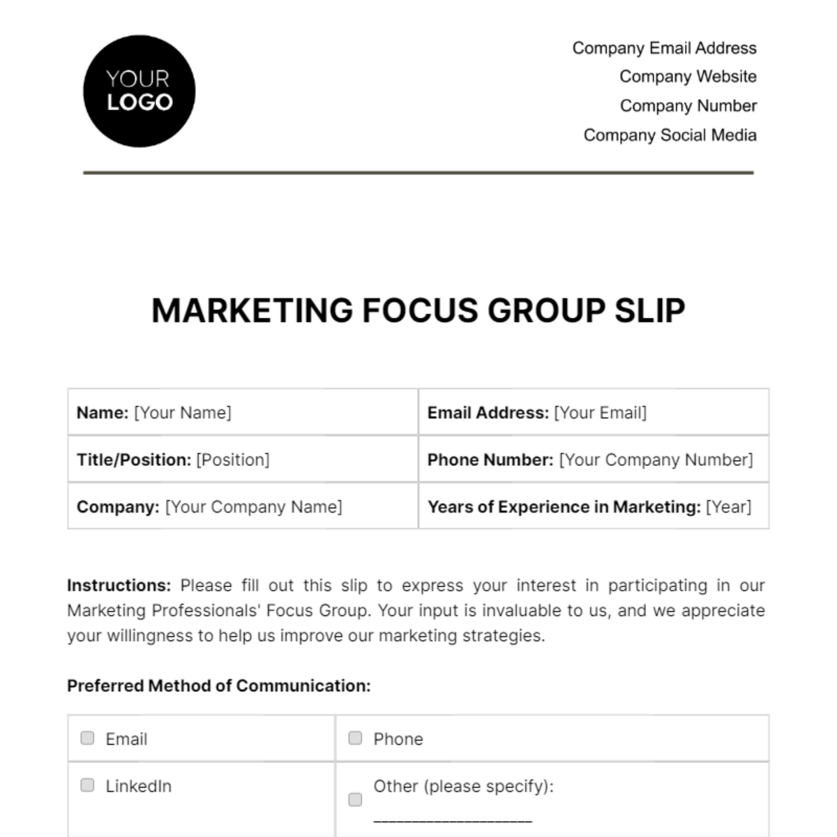 Marketing Focus Group Slip Template - Edit Online & Download Example ...