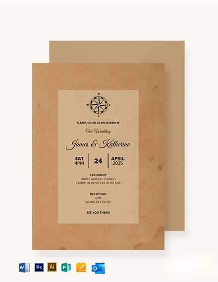 Vintage Wedding Invitation Card Template Illustrator Word Outlook