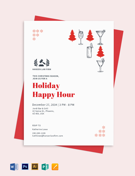 Holiday Happy Hour Invite Template Illustrator Word Apple Pages 