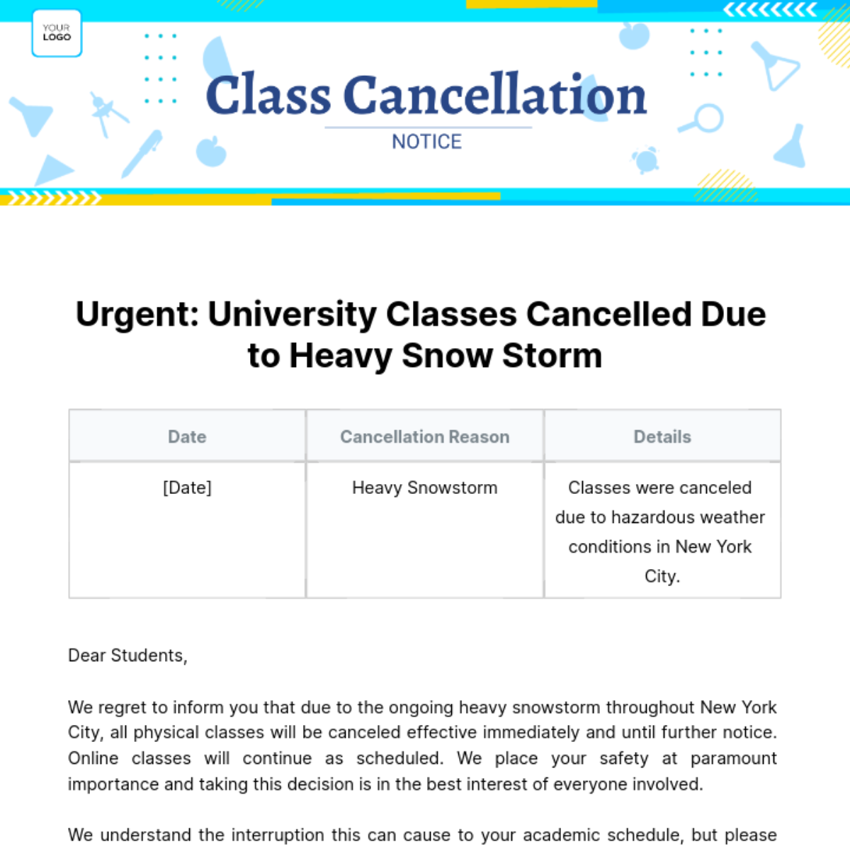 Class Cancellation Notice Template - Edit Online & Download Example ... Class Cancellation Notice Template - Edit Online & Download Example ...