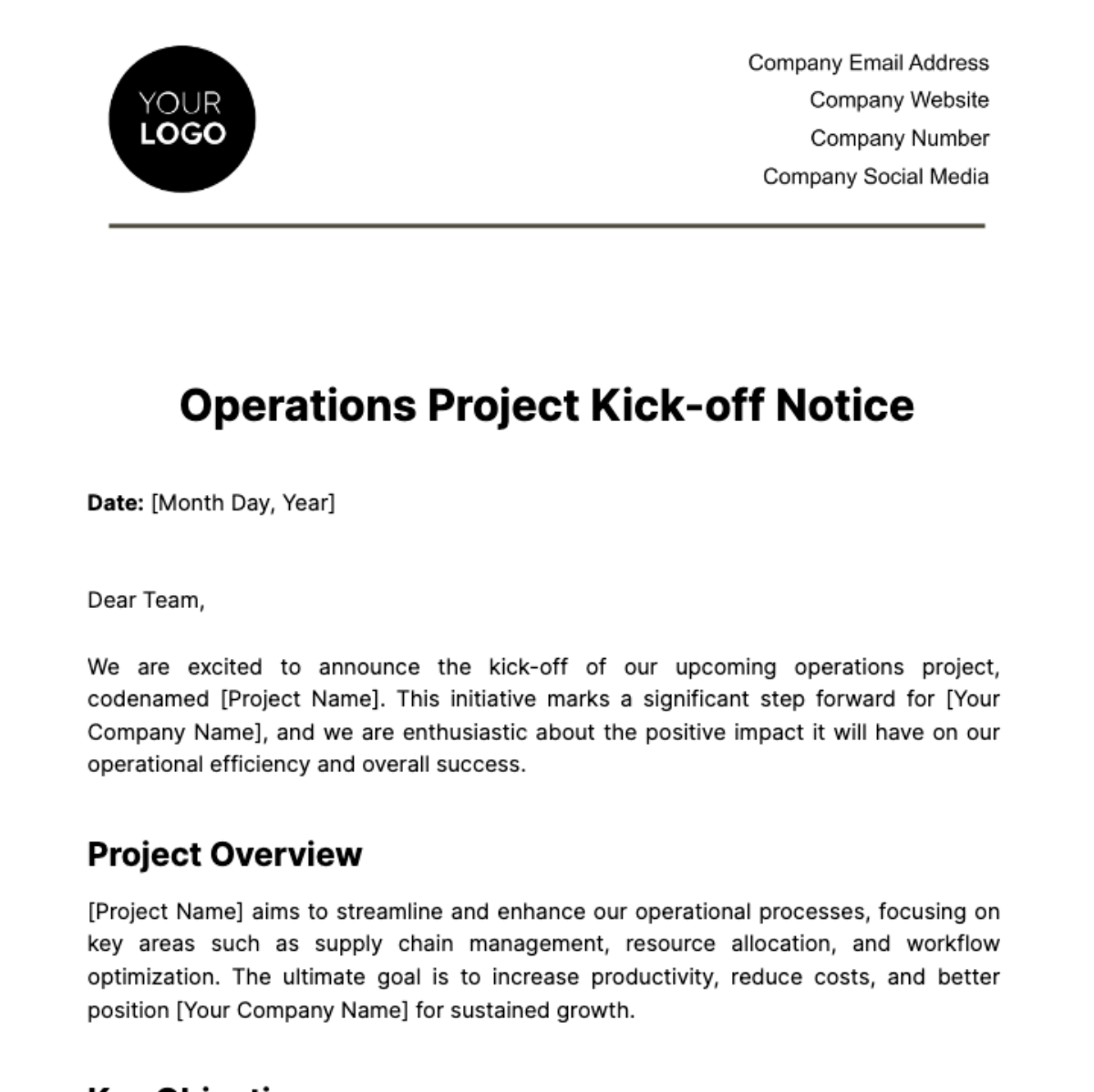 Operations Project Kick-off Notice Template - Edit Online & Download ...