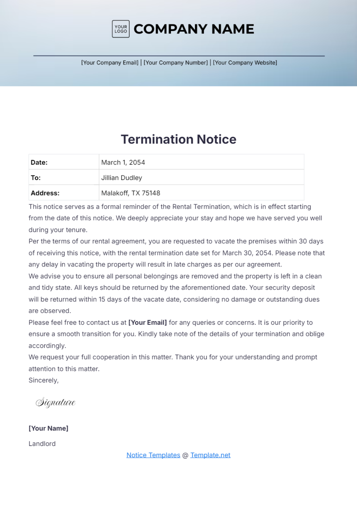 Termination Notice Template - Edit Online & Download Example | Template.net