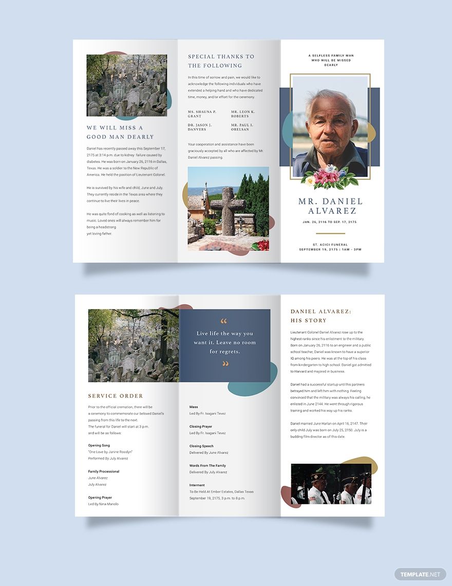 Creative Funeral Obituary Tri Fold Brochure Template Google Docs 