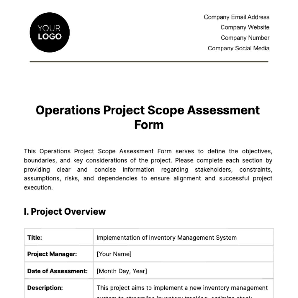 Operations Project Scope Assessment Form Template - Edit Online ...